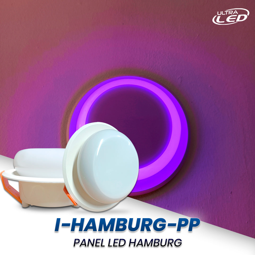 PANEL LED DOBLE COLOR 7W MODELO HAMBURG LUZ MORADA MODELO I-HAMBURG-PP – GRUPO ULTRA LED