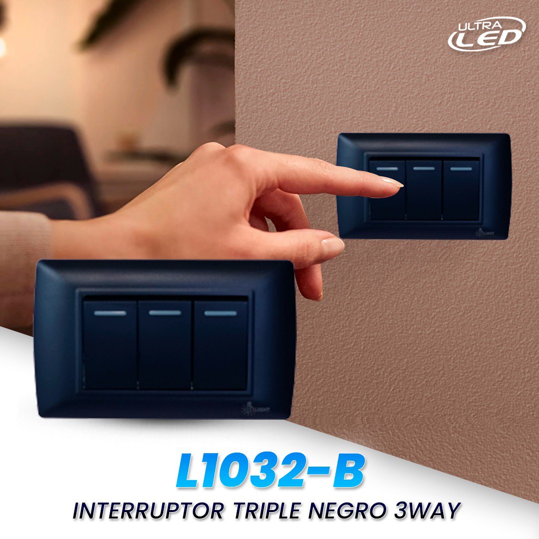 INTERRUPTOR TRIPLE NEGRO 3WAY MODELO L1032B – GRUPO ULTRA LED