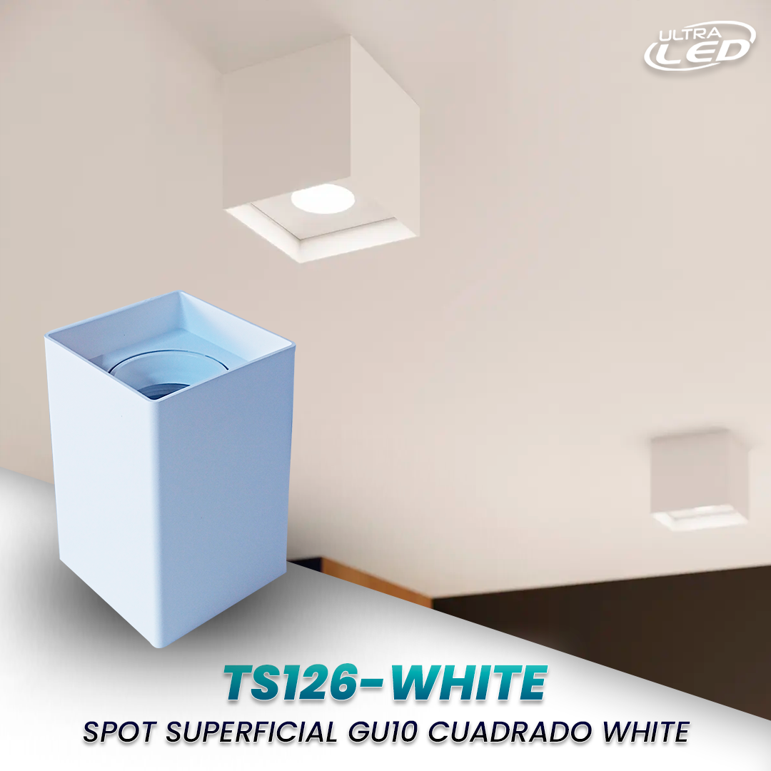 SPOT SUPERFICIAL (GU10) CUAD PC MODELO TS126-WHITE – GRUPO ULTRA LED