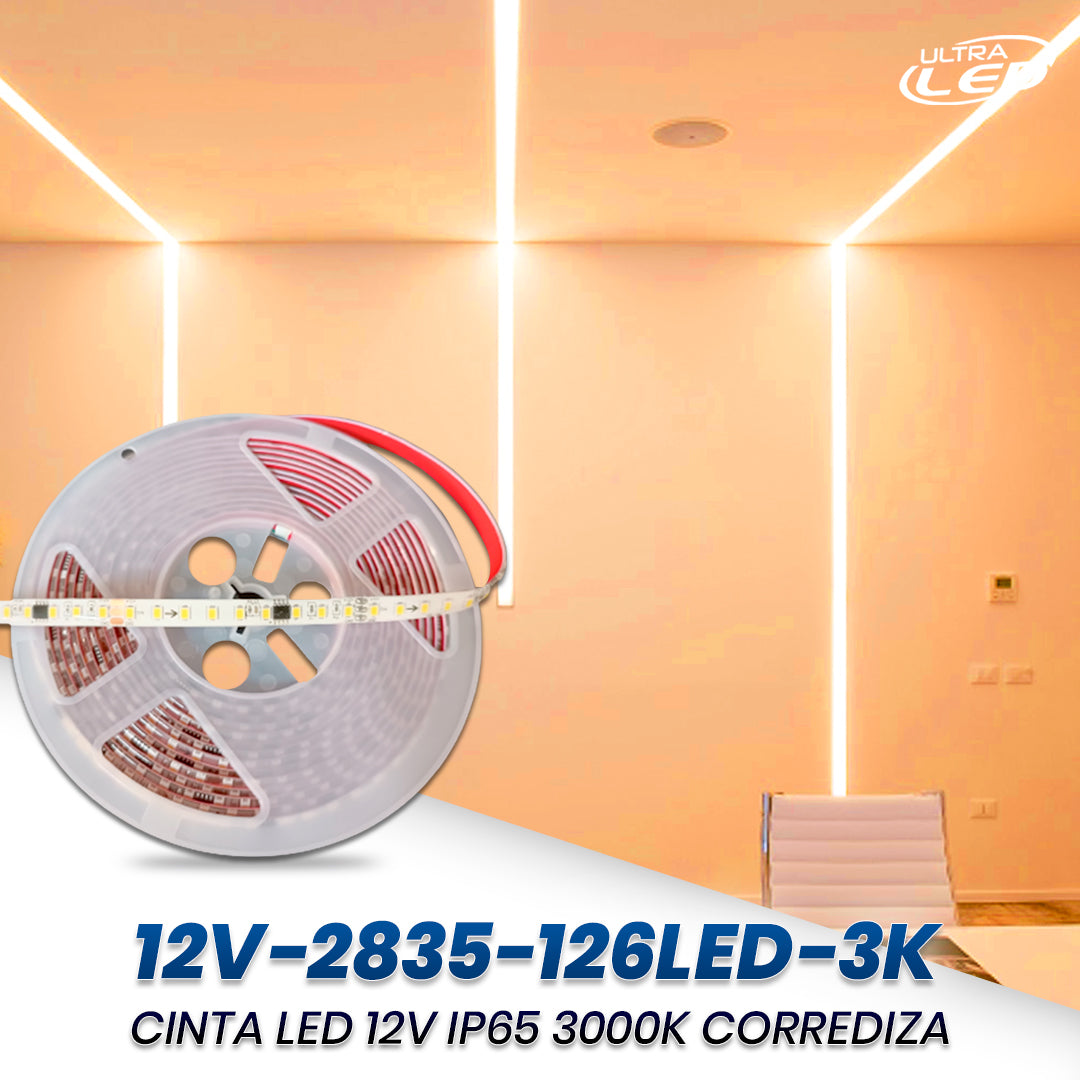 CINTA LED 12V CORREDIZA LUZ CALIDA (3000K) 8MM 5 MTS – GRUPO ULTRA LED