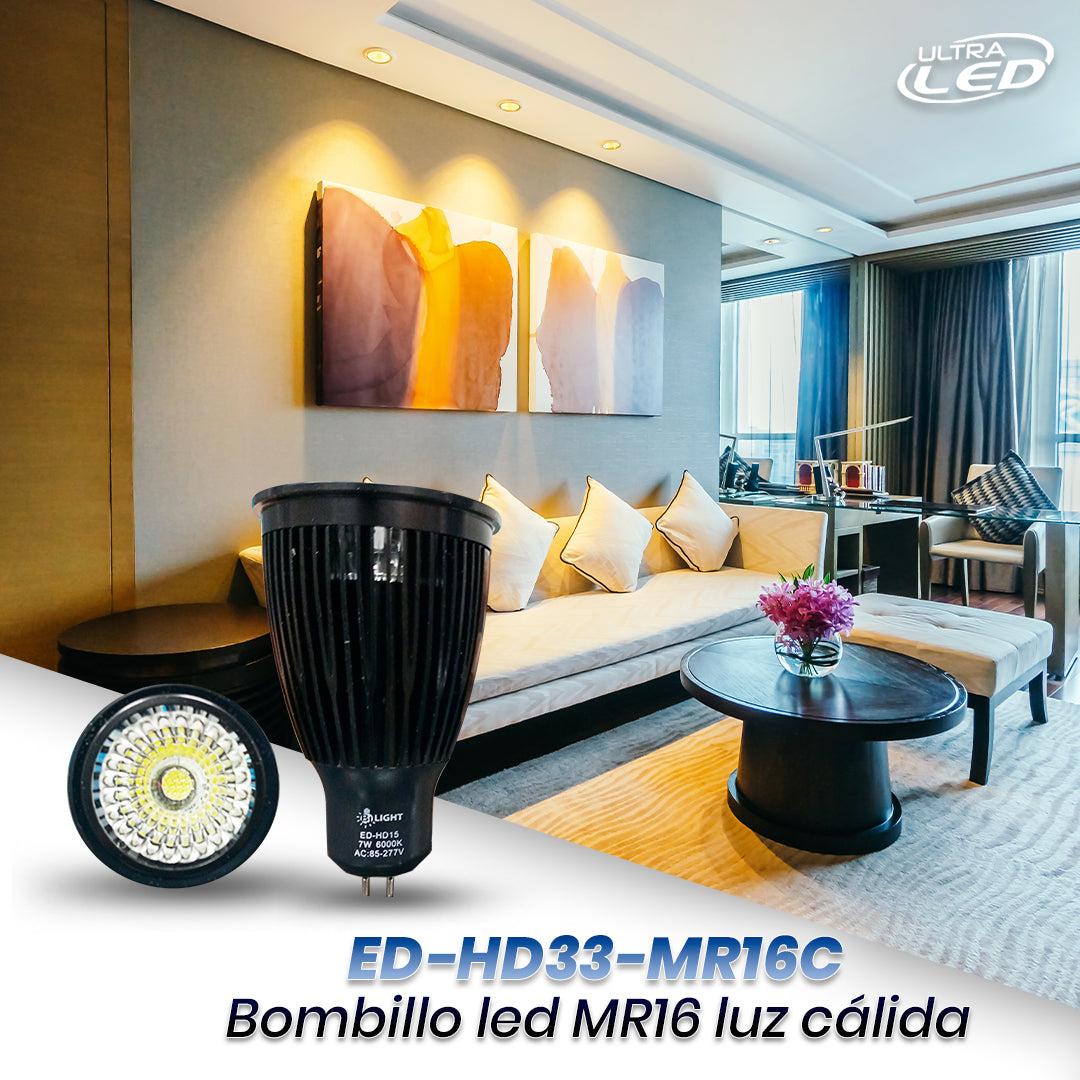 BOMBILLO LED MR16 7W CERAMICA LUZ CÁLIDA (3000K) – GRUPO ULTRA LED